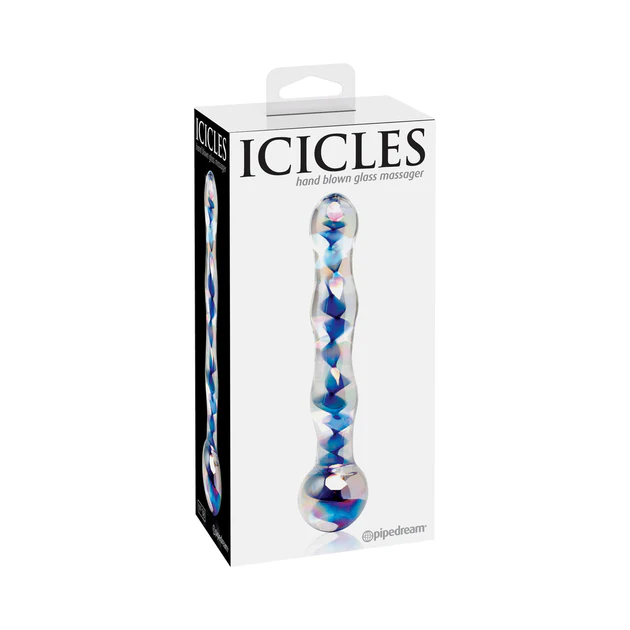 Pipedream Icicles No. 8 Wavy 7 in. Glass Dildo Blue/Clear - HappyBed